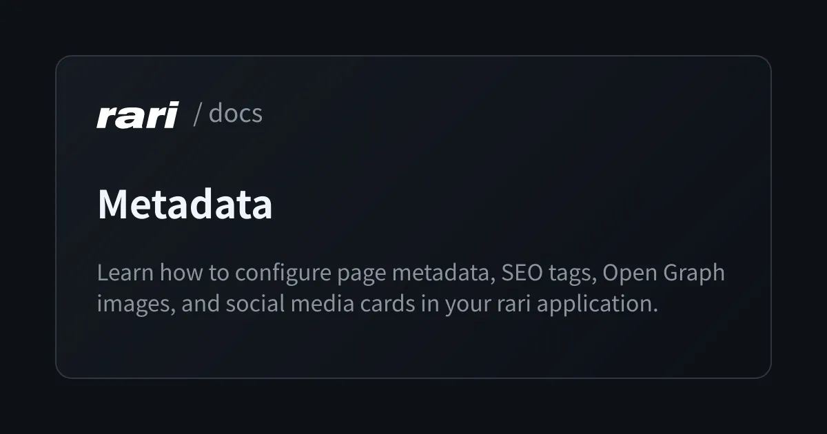 Metadata / rari Docs